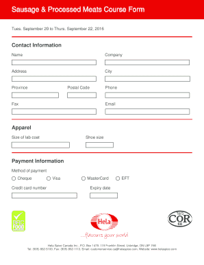 Fillable Online helaspice Sausage & Processed Meats Course - Hela Spice ...
