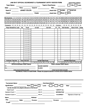 Fillable Online JAM ON IT OFFICIAL SCORESHEET & TOURNAMENT ENTRY ROSTER ...