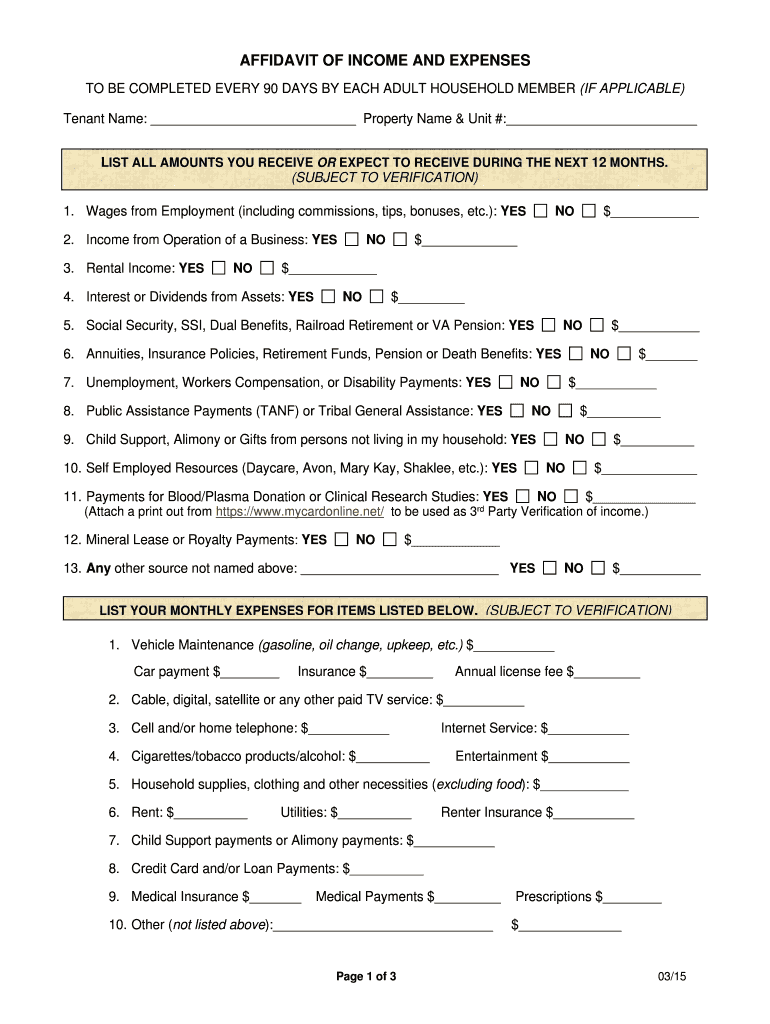Fillable Online ndhfa Affidavit of Income and Expenses .doc - ndhfa Fax ...
