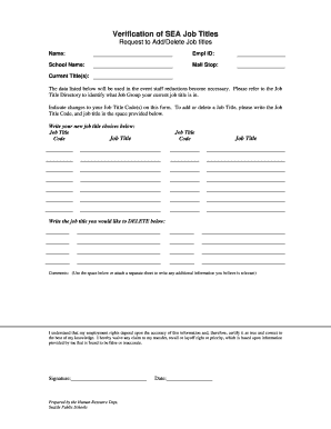 Fillable Online seattleschools Verification of SEA Job Titles Fax Email ...
