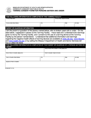 Fillable Online health mo TANNING CONSENT FORM FOR PERSONS SIXTEEN AND ...