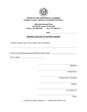 Fillable Online TARRANT COUNTY MEDICAL EXAMINER S DISTRICT Fax Email ...