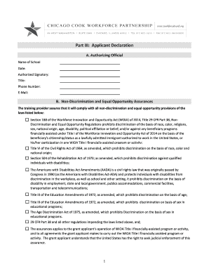 Fillable Online workforceboard Part III: Applicant Declaration - Chicago Cook Workforce ...