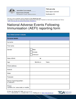 Fillable Online tga gov National Adverse Events Following Immunisation ...