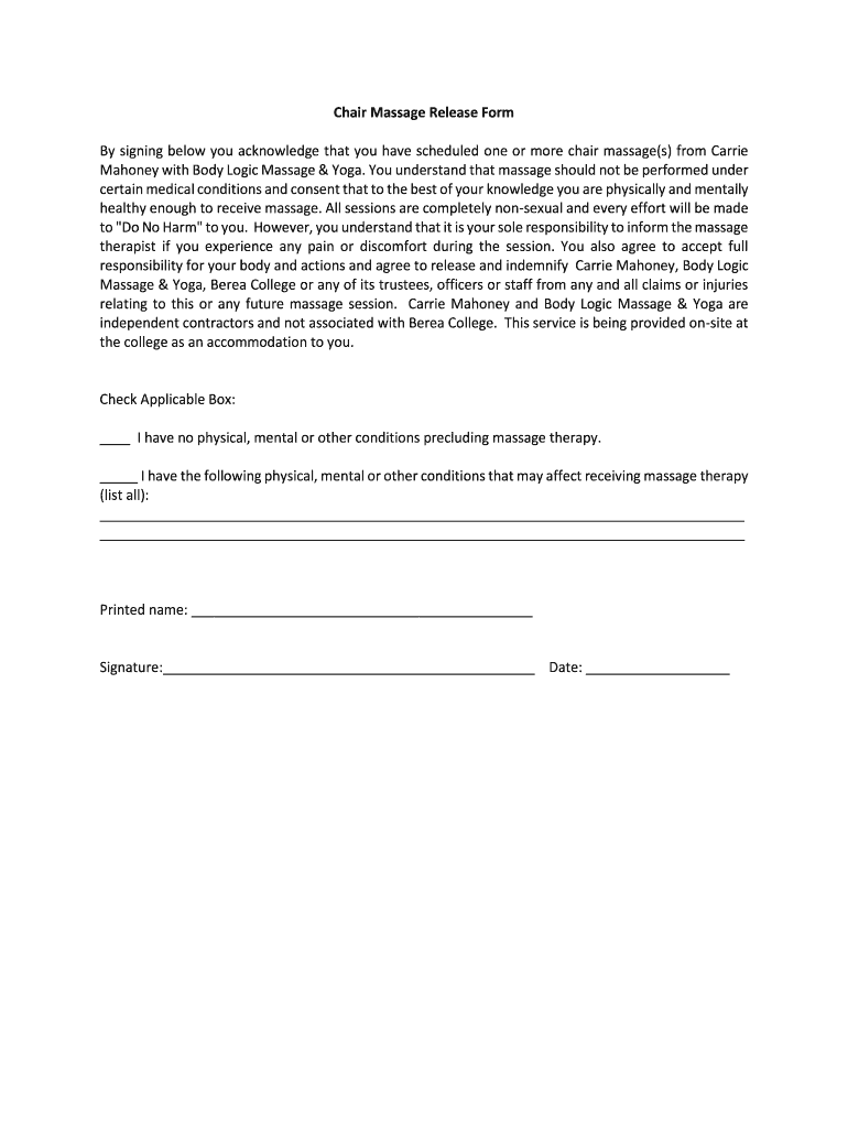 Chair Massage Form Fill Online Printable Fillable Blank PdfFiller
