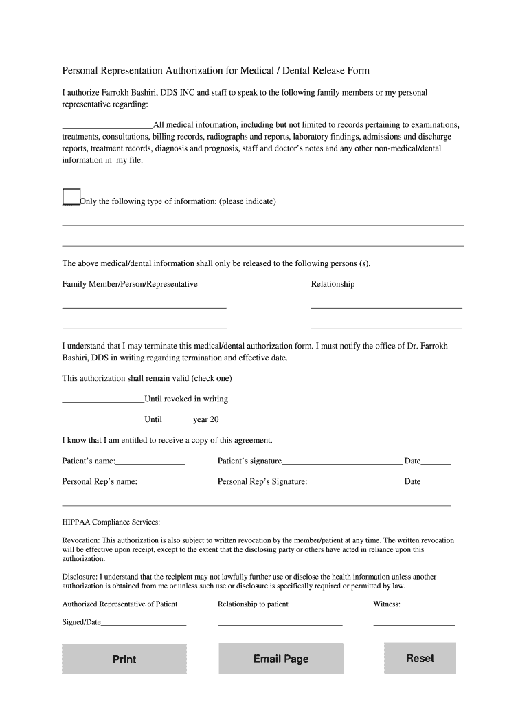 Fillable Online Personal Representation Authorization for Medical ...