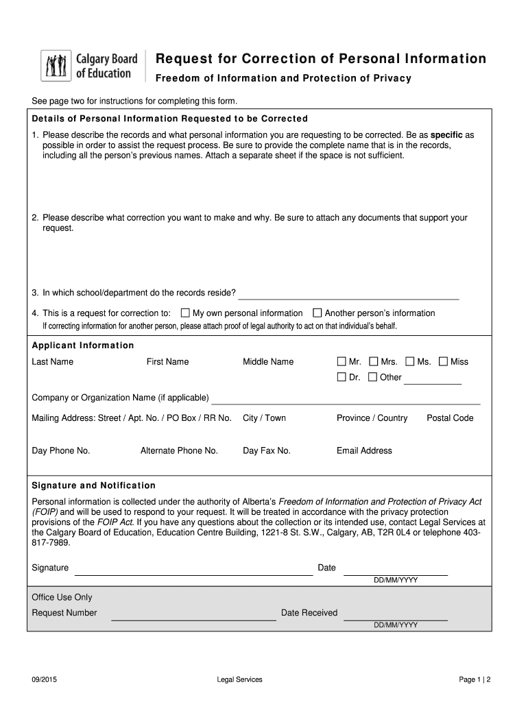 Fillable Online Request for Correction of Personal Information. Process ...