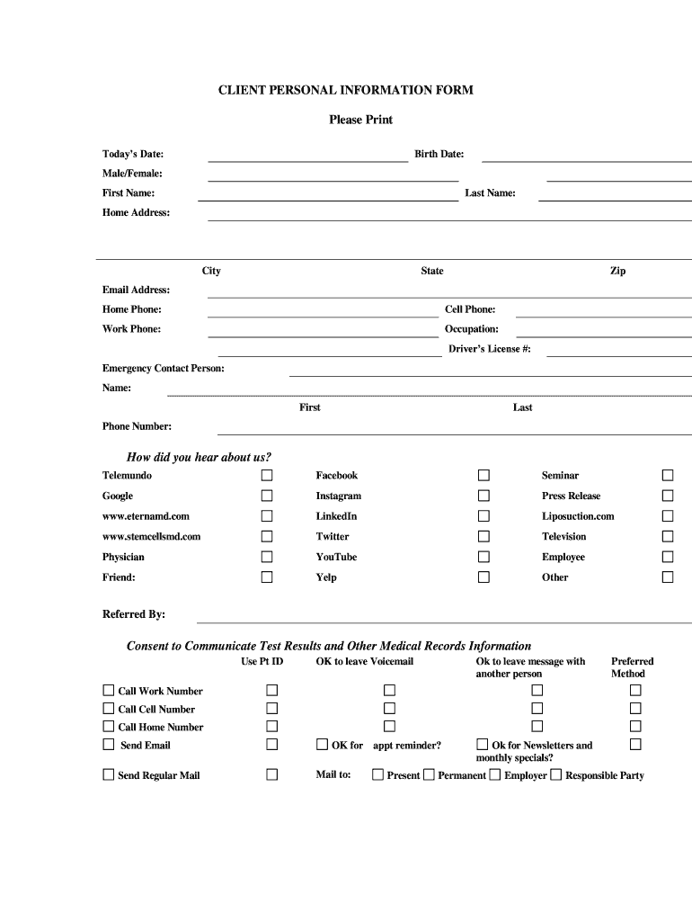 Fillable Online CLIENT PERSONAL INFORMATION FORM Fax Email Print ...