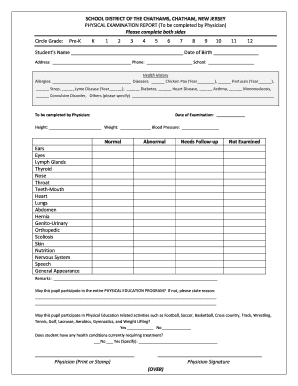 Fillable Online chatham-nj District Physical Exam form-revised 2009.doc ...