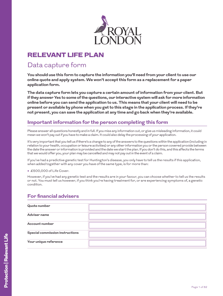 Fillable Online Application form - Royal London for advisers Fax Email ...