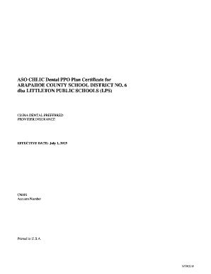 Fillable Online ASO CHLIC Dental PPO Plan Certificate for ARAPAHOE ...