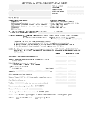 Fillable Online la2nd APPENDIX A. CIVIL JURISDICTIONAL INDEX - la2nd.org Fax Email Print - pdfFiller