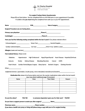 Fillable Online stcharleshospital chsli Pre surgical Testing Patient ...
