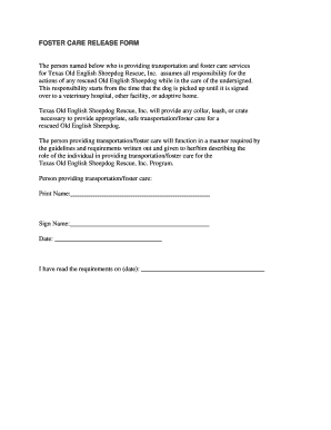 Fillable Online texasoesrescue Foster Care Release Form. - Texas Old ...