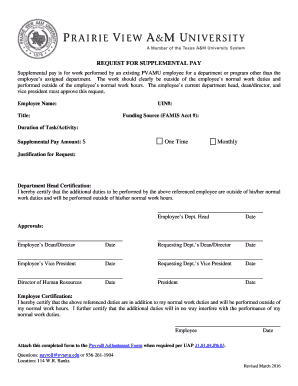 Fillable Online pvamu REQUEST FOR SUPPLEMENTAL PAY Fax Email Print - pdfFiller