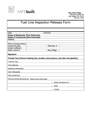 Fillable Online Fuel Line Inspection Release Form - Bay Village, Ohio ...