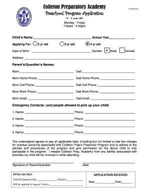 Fillable Online colletonprep Preschool Program Application ...
