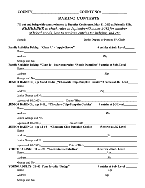 Fillable Online ohiostategrange BAKING CONTESTS Fax Email Print - pdfFiller