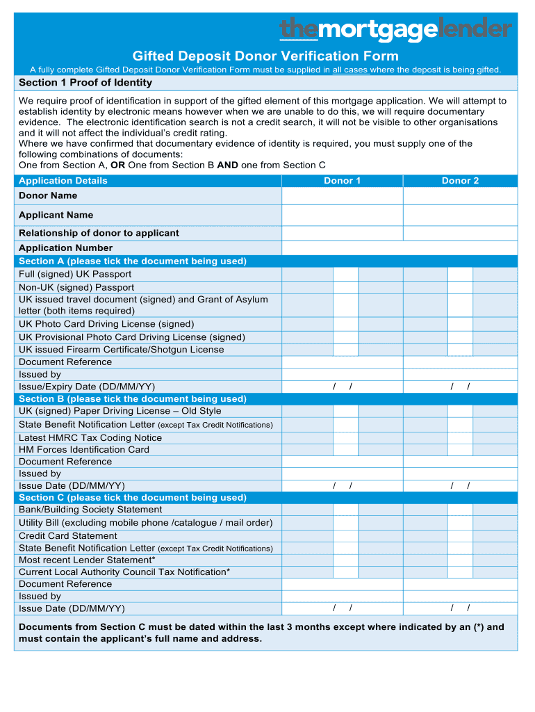 Fillable Online Gifted deposit donor Verification Form 1305 Fax Email ...