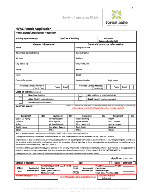 Fillable Online ci forest-lake mn HVAC Permit Application - Forest Lake ...