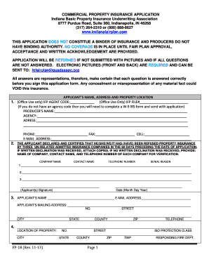 Fillable Online COMMERCIAL APPLICATION FP-18 - Indiana FAIR Plan Fax ...