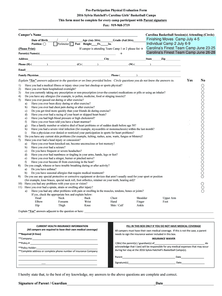 Fillable Online 1 2016 PHYSICAL EVALUATION FORM.docx Fax Email Print ...