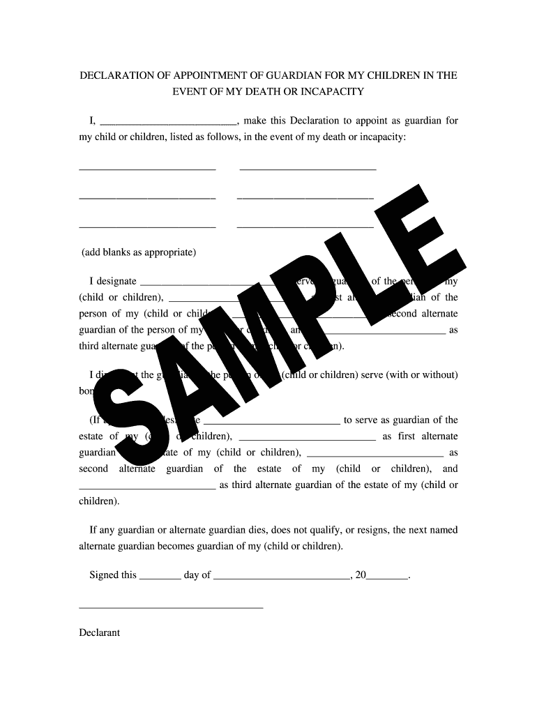 Fillable Online DECLARATION OF APPOINTMENT OF GUARDIAN FOR MY CHILDREN ...