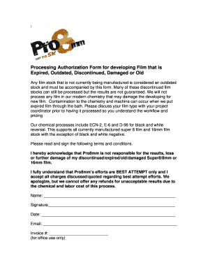 Fillable Online Processing Authorization Form for developing Film that ...