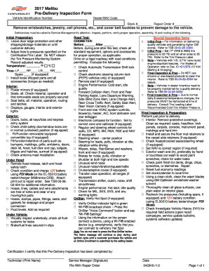 Fillable Online 2017 Malibu Pre-Delivery Inspection Form Fax Email ...