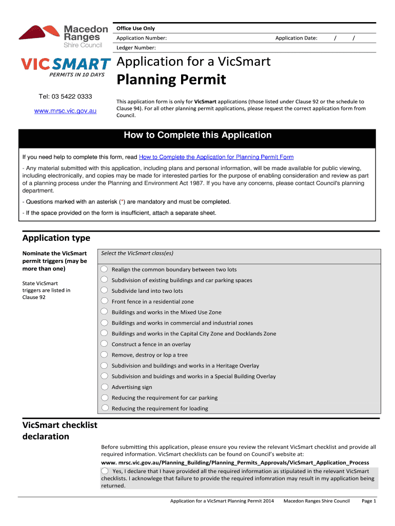 Fillable Online Application for a VicSmart Planning Permit Fax Email ...