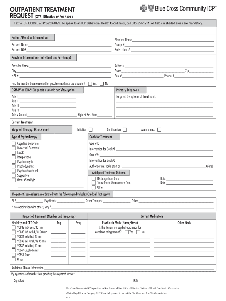 Fillable Online Outpatient Treatment Request (OTR) Request Form Fax ...
