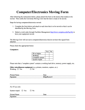 Fillable Online creighton Equipment Moving Certification Form ...