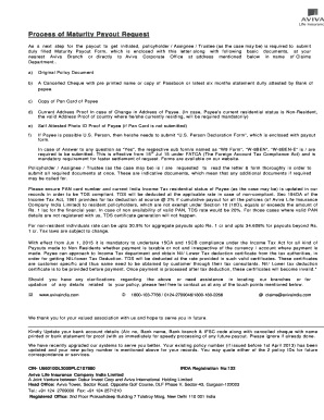 Fillable Online Advance Maturity Intimation Letter.pdf - Aviva India ...