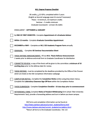 Fillable Online clarkson MS Degree Progress Checklist - Clarkson ...