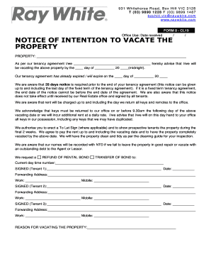 Fillable Online Tenant Notice of Intention to Vacate Fax Email Print - pdfFiller