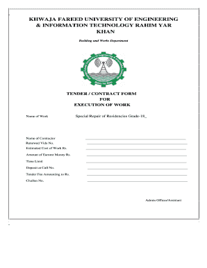 Fillable Online TENDER / CONTRACT FORM FOR EXECUTION OF WORK Fax Email ...