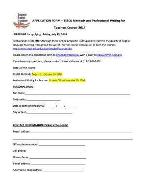 Fillable Online photos state APPLICATION FORM TESOL Methods and ...
