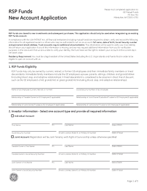 Fillable Online RSP Funds New Account Application - GE Asset Management ...
