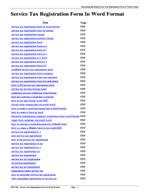 Fillable Online Service Tax Registration Form In Word Format. service ...