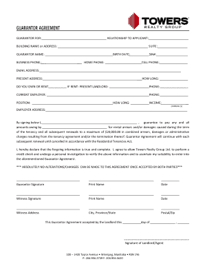 Fillable Online GUARANTOR AGREEMENT - towersrealty.ca Fax Email Print ...