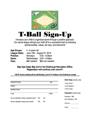 Fillable Online T-Ball Sign-Up - Walnut Country Fax Email Print - pdfFiller