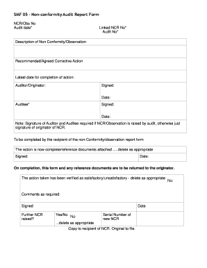 Fillable Online scaa SMF 05 - Non-conformity Audit Report Form No No ...