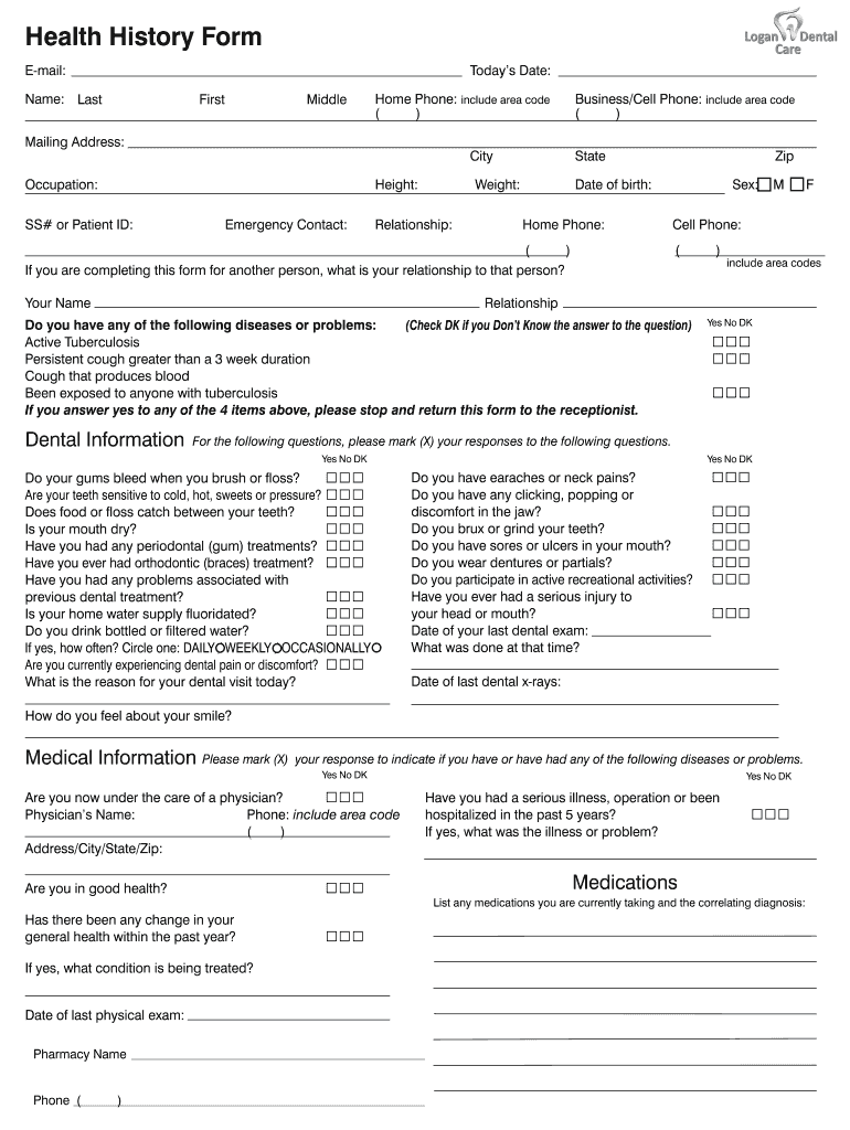 Fillable Online logandental Health History Form - Logan Dental Fax ...