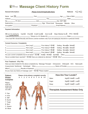 Fillable Online Massage Client History Form - Miles Massage, Inc Fax ...