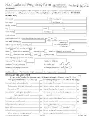 Fillable Online Sunflower Provider Notification of Pregnancy Form ...