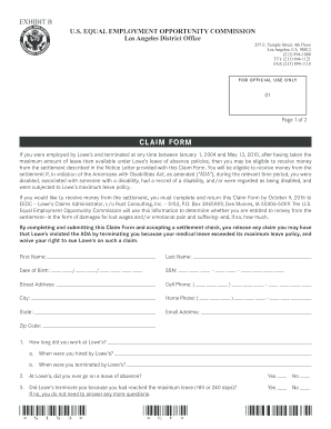 Fillable Online Claim Form - EEOC - Lowe's Settlement Website Fax Email ...