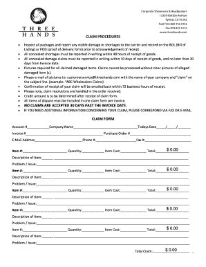 Fillable Online Claim / Defective Form - Three Hands Fax Email Print ...