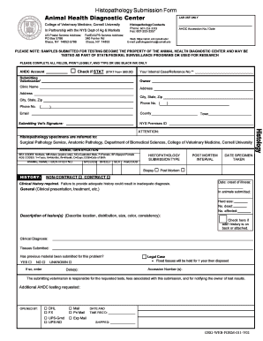 Fillable Online ahdc vet cornell Histopathology Submission Form ...