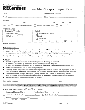 Fillable Online fairfaxcounty RECenter Pass Refund/Exception Request ...