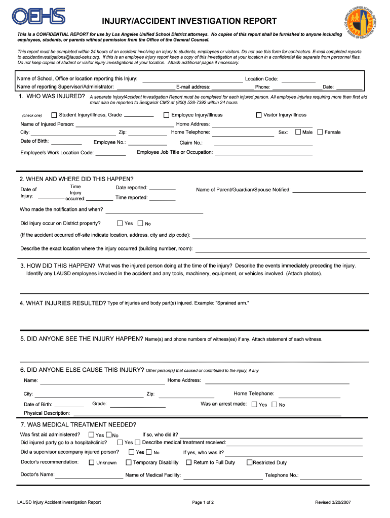 Fillable Online INJURY/ACCIDENT INVESTIGATION REPORT Fax Email Print ...